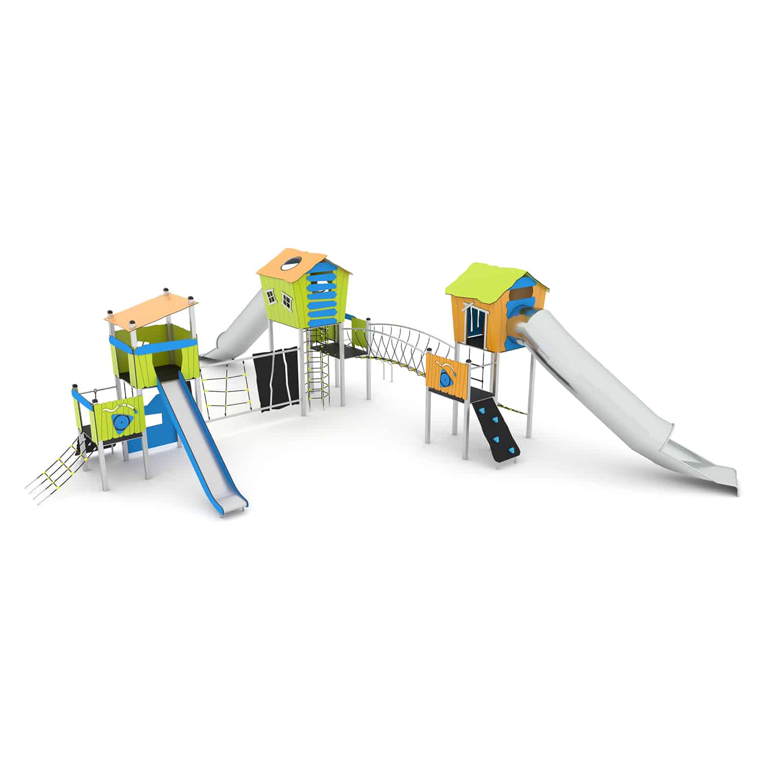 Spielanlage mit 6 Spieltürmen, Rutsche, 2 Röhrenrutschen und ...