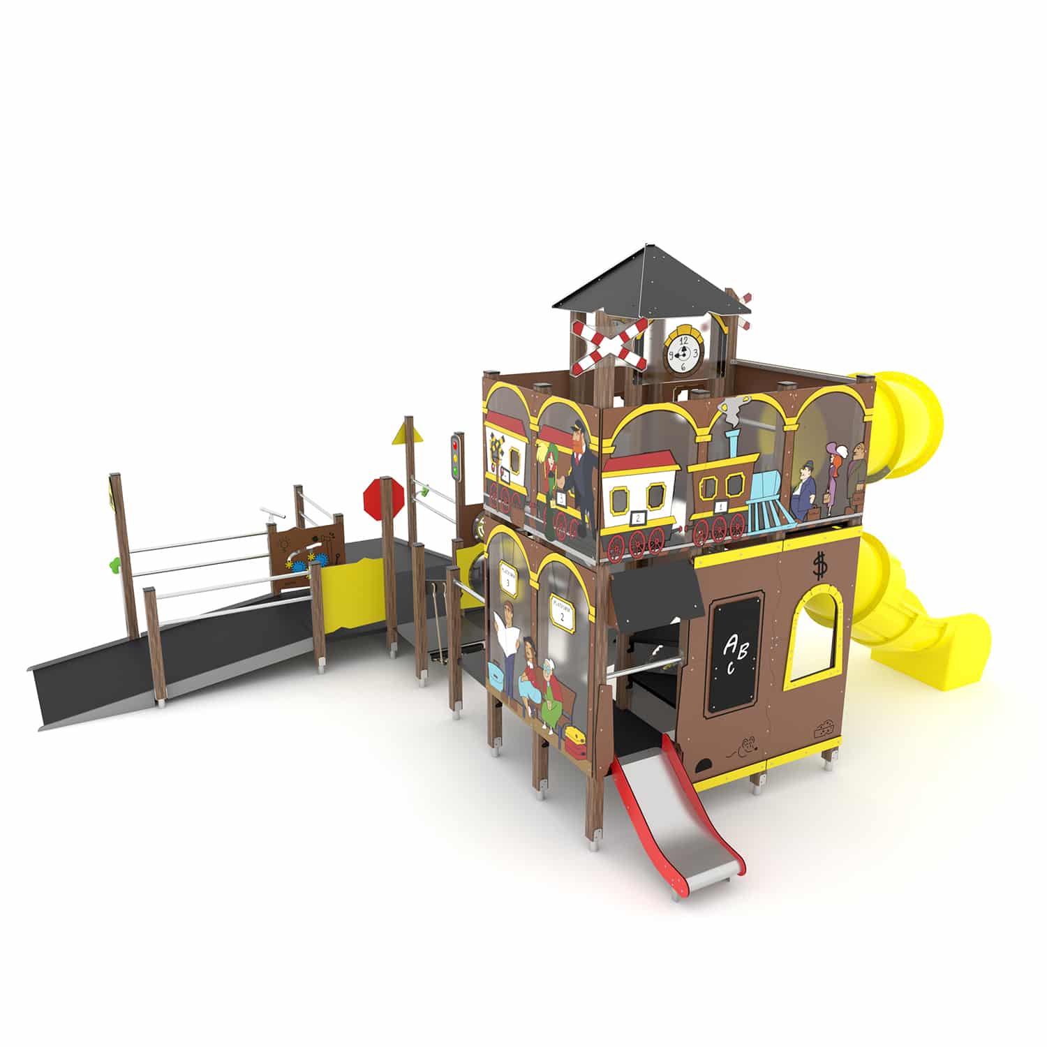 U3-Spielturm-Anlage Bahnhof mit Rampenanlage, breiter Rutsche und ...